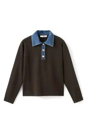 Mango Abril Denim Collar Sweater - Chocolate