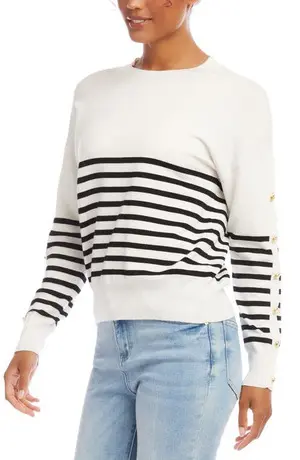 Karen Kane Striped Button Detail Sweater