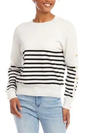 Karen Kane Striped Button Detail Sweater