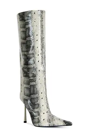 AZALEA WANG Madeye Snakeskin Embossed Knee High Boots