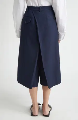 SETCHU Hakama Pleated Virgin Wool Shorts - Navy