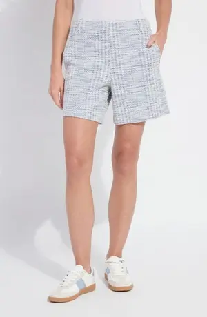 Lyssé Lily Pull-on Mid Thigh Summer Tweed Shorts - Azzurro Tweed