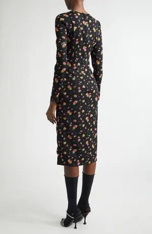 Dolce & Gabbana Floral Print Long Sleeve Charmeuse Midi Dress