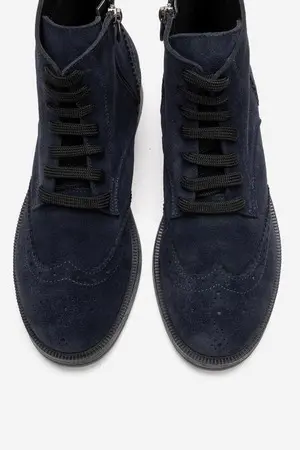 FOREVER & ALWAYS SHOES Nelvy Leather Brogue Boots - Navy Suede