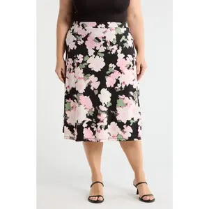KASPER Floral Print Knit Flared Skirt