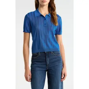 FRAME Ribbed Polo Knit Top - Royal Blue
