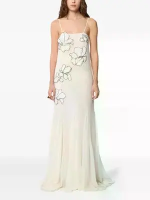 Nina Ricci Flower-appliqués Silk Maxi Dress