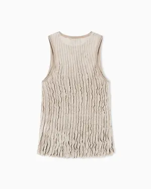Giorgio Armani Pleated Silk And Lurex Top - Beige