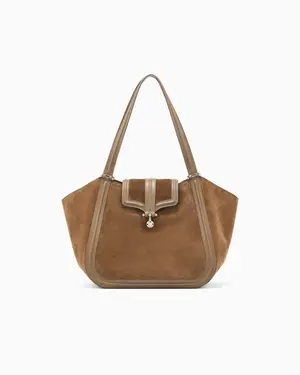 Giorgio Armani Suede Tote Bag With Smooth Leather Trim - Camel