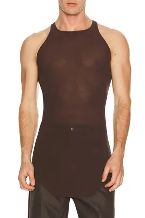 Rick Owens Basic Rib Tank In Brown - Macassar