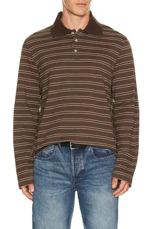 A.p.c. Long Sleeve Stripe Polo - Brown