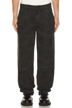 PLEASURES Cowhide Double Knee Work Pant - Black