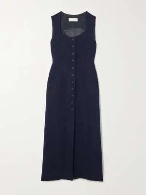 LIBEROWE Avery Metallic Wool-blend Tweed Midi Dress - Navy