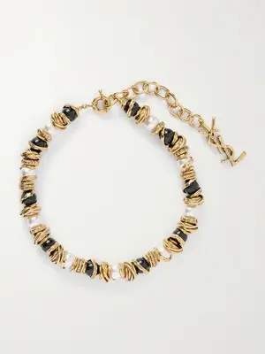 Saint Laurent Tone And Faux Pearl Bracelet - Gold
