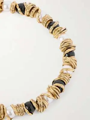 Saint Laurent Tone And Faux Pearl Bracelet