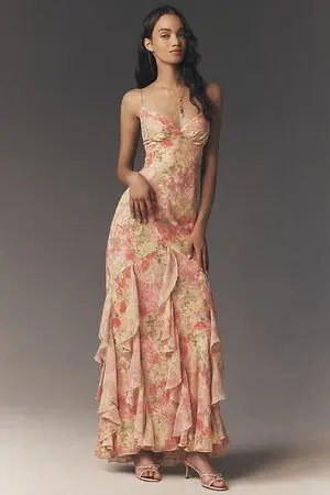 For Love & Lemons Elea Ruffled Maxi Dress
