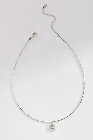 Anthropologie Framed Bezel Pendant Collar Necklace - Silver