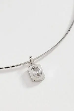 Anthropologie Framed Bezel Pendant Collar Necklace - Silver