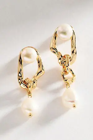 Anthropologie Duet Drop Earrings - Pearl