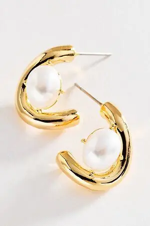 Anthropologie Wrapped Stone Hoop Earrings - Pearl