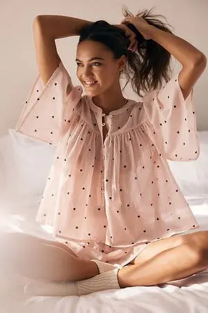 PAPINELLE Hearts Gathered Boxer Pajama Set - Pink
