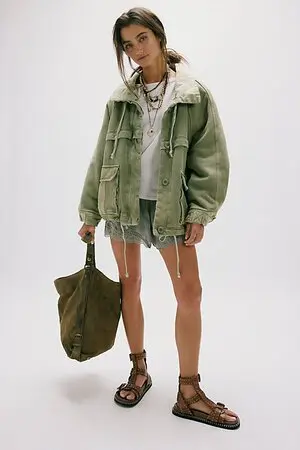 Free People Oversized Bomber-style Jacket - Oil Green