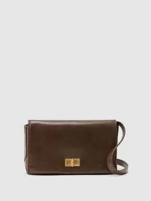 REISS Aletta Leather Shoulder Bag With Twist-lock