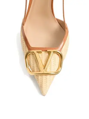Valentino Garavani Vlogo Signature Leather Slingback Pumps - Beige