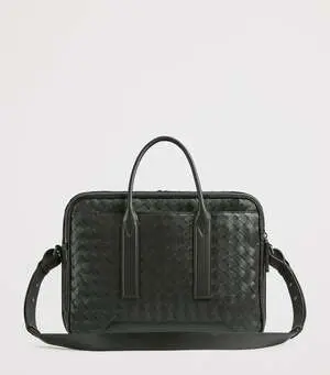 Bottega Veneta Leather Intrecciato Getaway Briefcase - Green