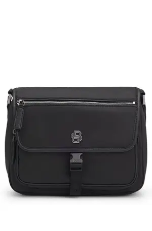 BOSS Twill Crossbody Bag With Monogram Black