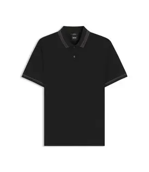 BOSS Contrast-tipping Slim-fit Polo Shirt In Mercerised Cotton - Black