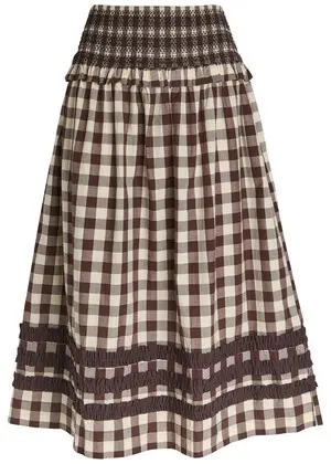 DAMSON MADDER Checked Ruffled Cotton Midi Skirt
