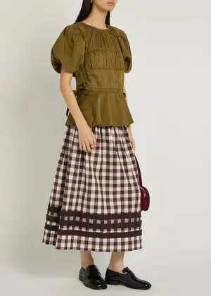DAMSON MADDER Checked Ruffled Cotton Midi Skirt