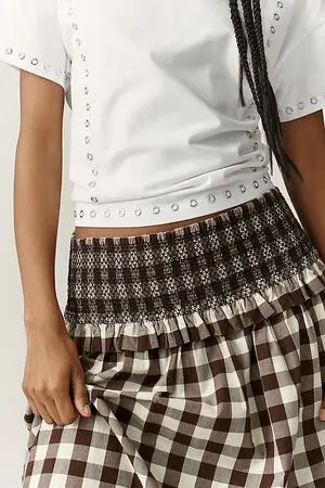 DAMSON MADDER Organic Cotton Smocked Midi Skirt - Multi Plaid