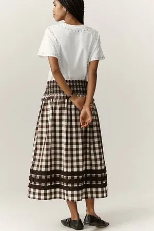 DAMSON MADDER Organic Cotton Smocked Midi Skirt - Multi Plaid
