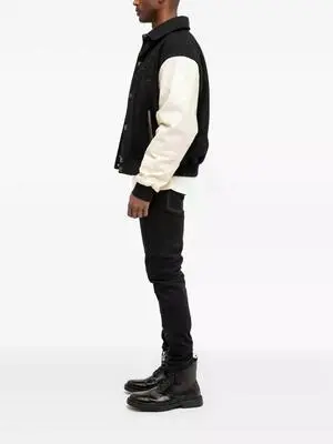 PLACE OF ËLMS Embroidered Varsity Jacket - Black