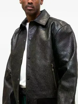 PLACE OF ËLMS Debossed Leather Bomber Jacket