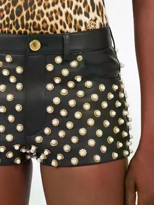 Roberto Cavalli Pearl-embellished Leather Shorts