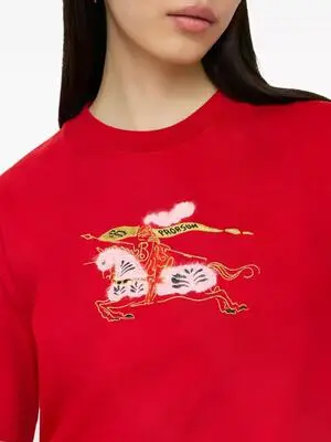Burberry Embroidered Cotton T-shirt - Red