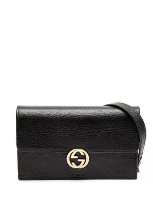 Gucci 2000-2015 Interlocking G Dollar Calfskin Wallet On Chain Crossbody Bag - Black