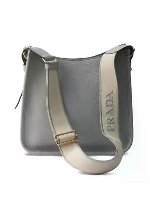 Prada Leather Shoulder Bag With Logo Detail - Grey