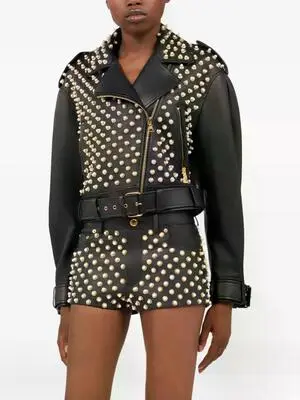 Roberto Cavalli Studded Belted Leather Jacket