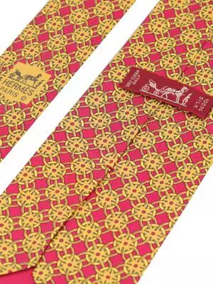 Hermès Patterned Geometrical Silk Tie - Red