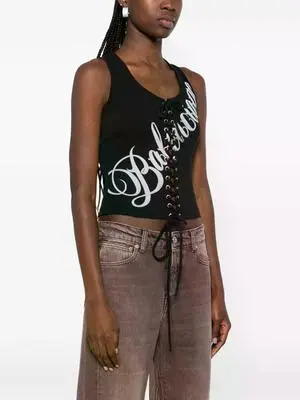 Balenciaga Lace-fastening Logo Tank Top - Black