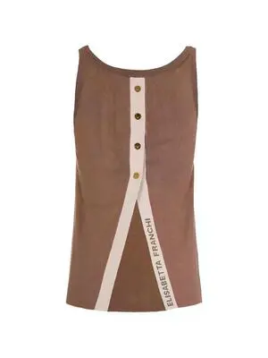 Elisabetta Franchi Knit Fabric Top With Shiny Viscose Bands - Brown
