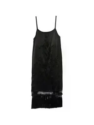 BODE Fringe Floral Midi Dress - Black