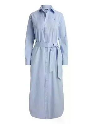 Polo Ralph Lauren Striped Belted Midi Shirt Dress - Blue
