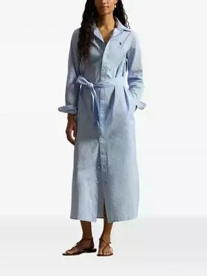 Polo Ralph Lauren Striped Belted Midi Shirt Dress - Blue