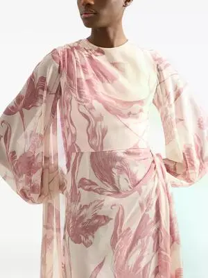 Erdem Floral-print Silk Gown - Neutrals