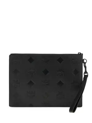 Mcm Logo-pattern Clutch - Black
